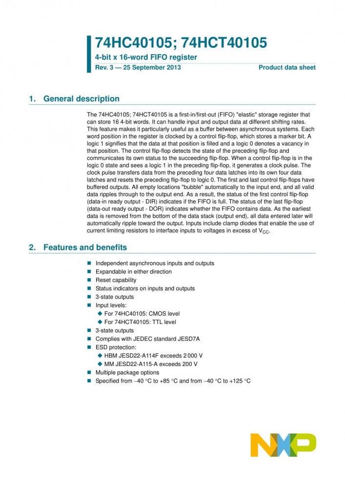 74HC40105 datasheet page 1