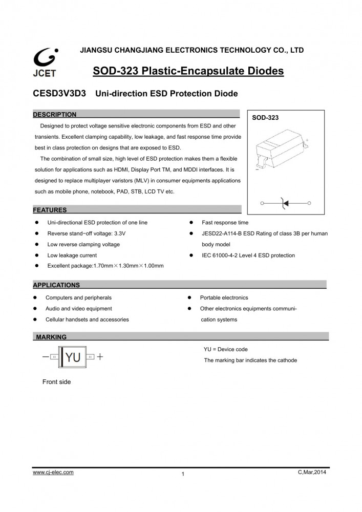 CESD3V3D3 YU datasheet page 1