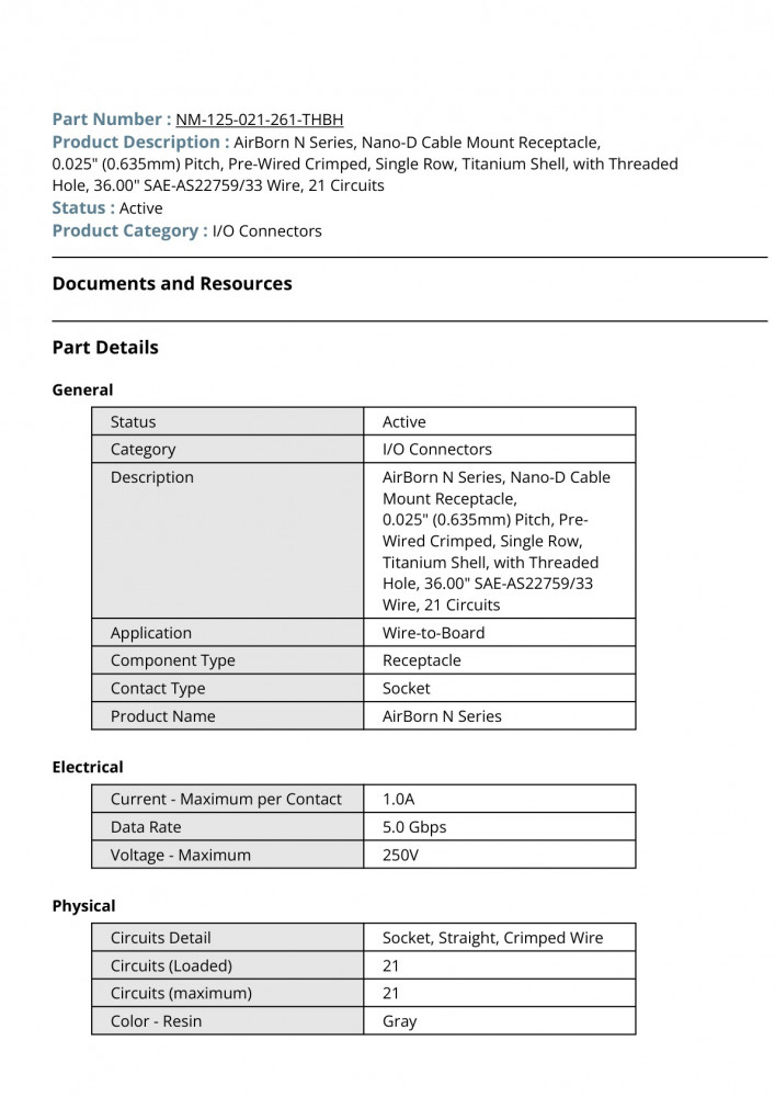 Technical document image 1 for NM-125-021-261-THBH