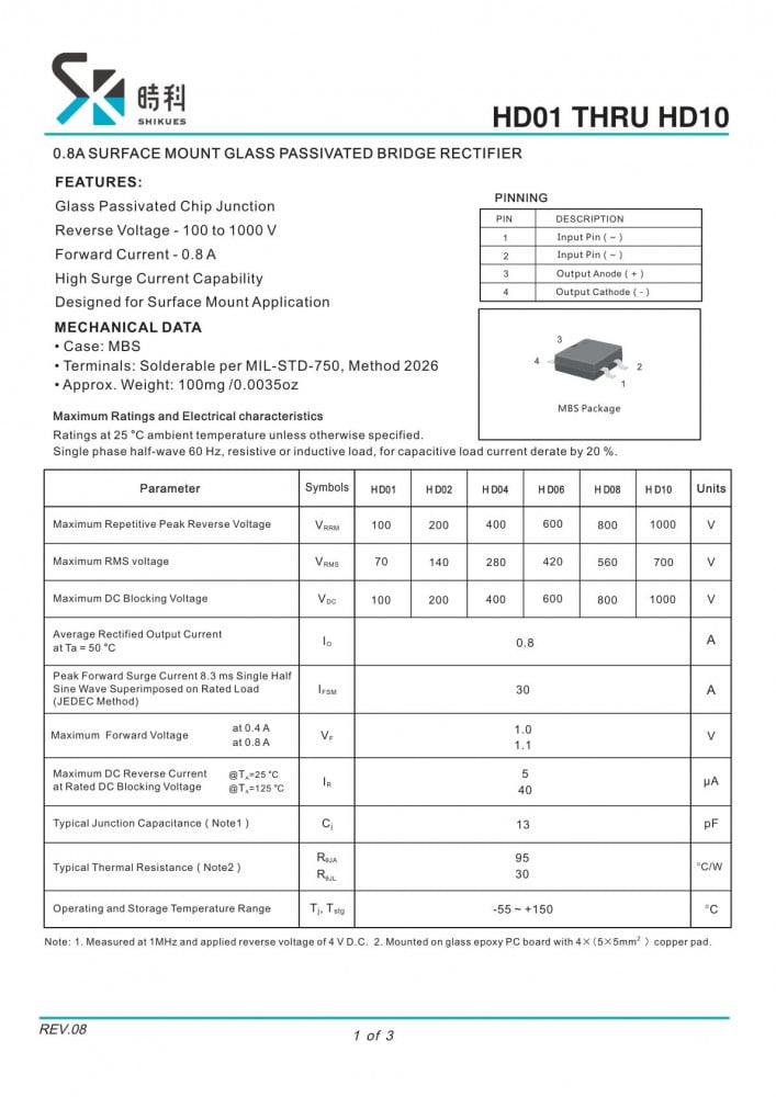 HD01 datasheet page 1