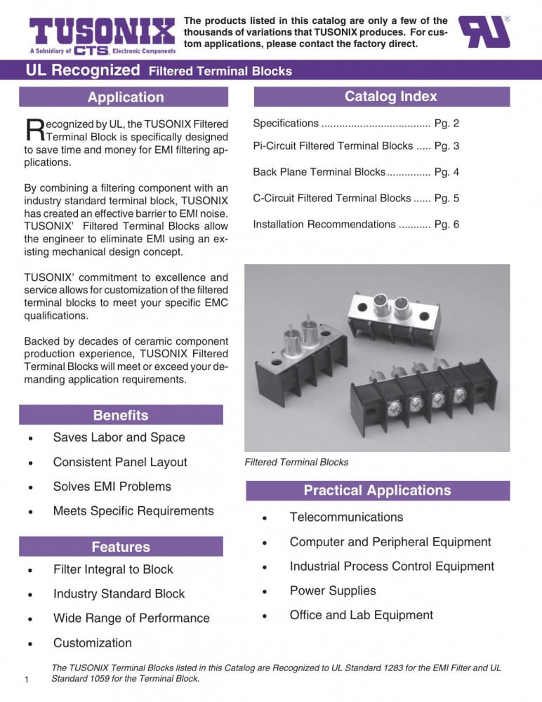 Tusonix filtered terminal blocks catalog page 2