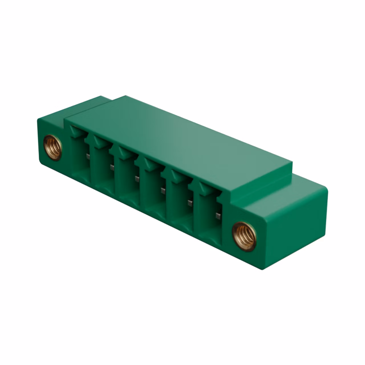3.81mm Pitch Eurostyle Right-Angle PCB Header, with Threaded Retention Inserts, Green Housing, 6 Circuits for sale