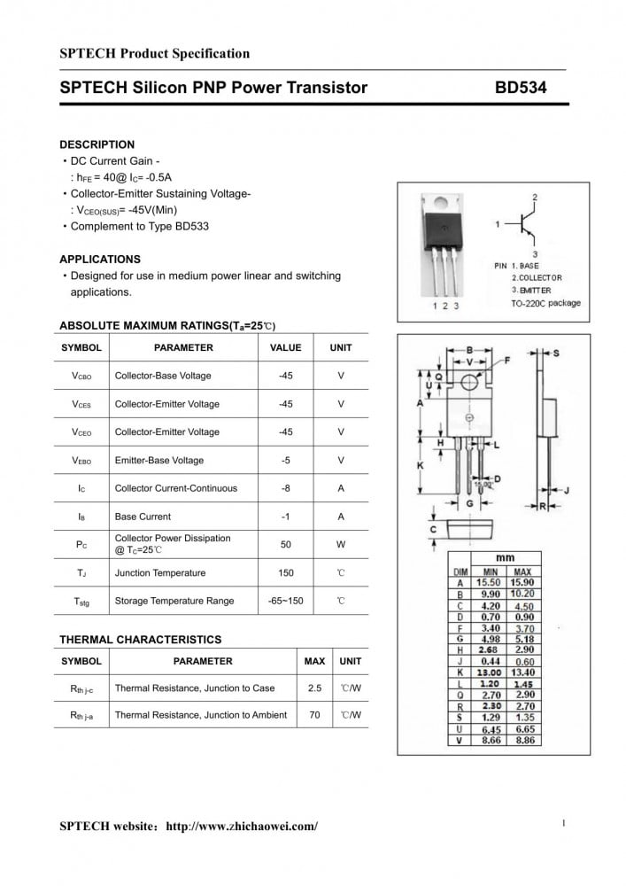 BD534 datasheet page 1