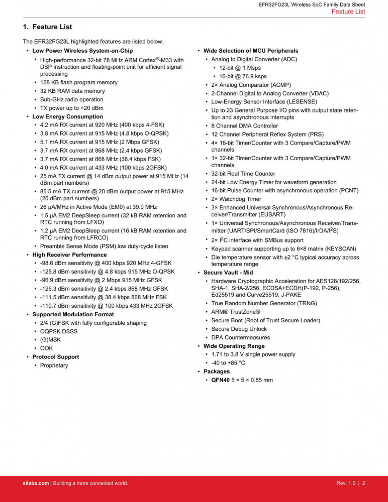 EFR32FG23L datasheet page 2