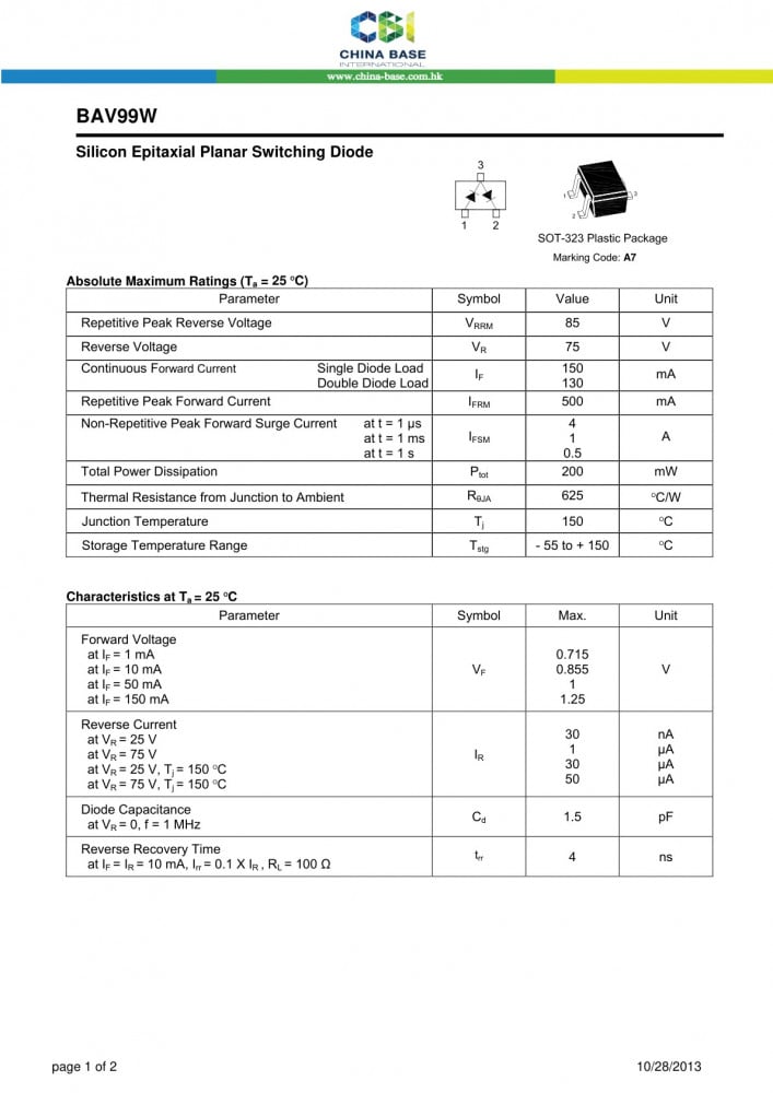 CBI BAV99W datasheet page 1