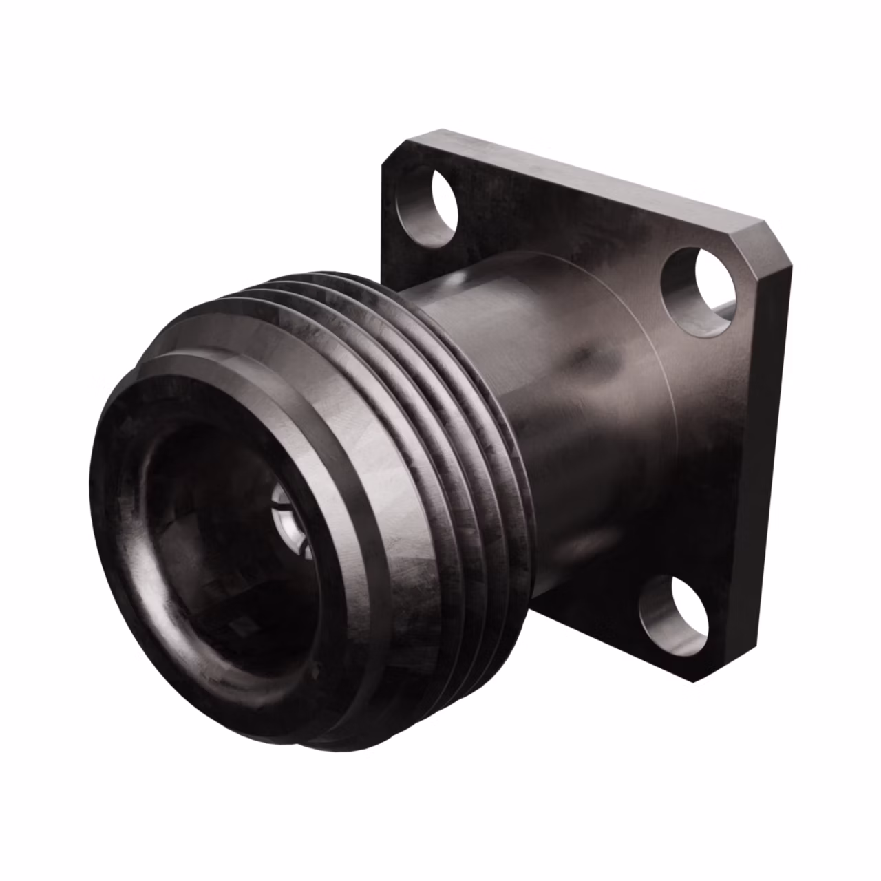 N Jack, Straight, 4-Hole Flange Mount, Brass Body, Nickel (Ni) Plated, Candlestick Contact, 4.00mm Length, 50 Ohms for sale