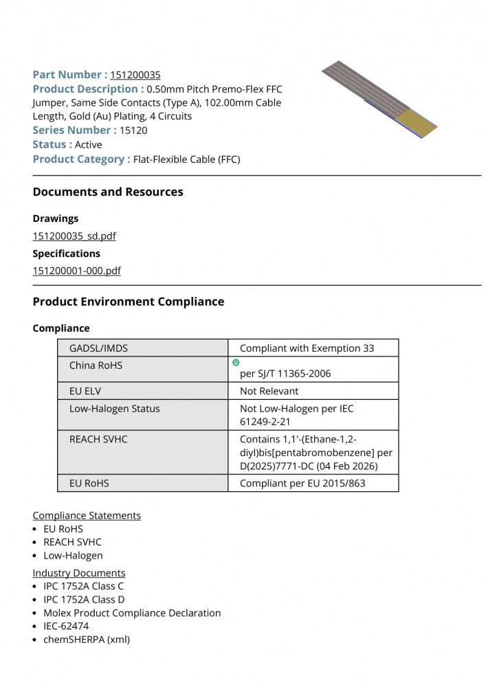 MOLEX 151200035 technical document page 1