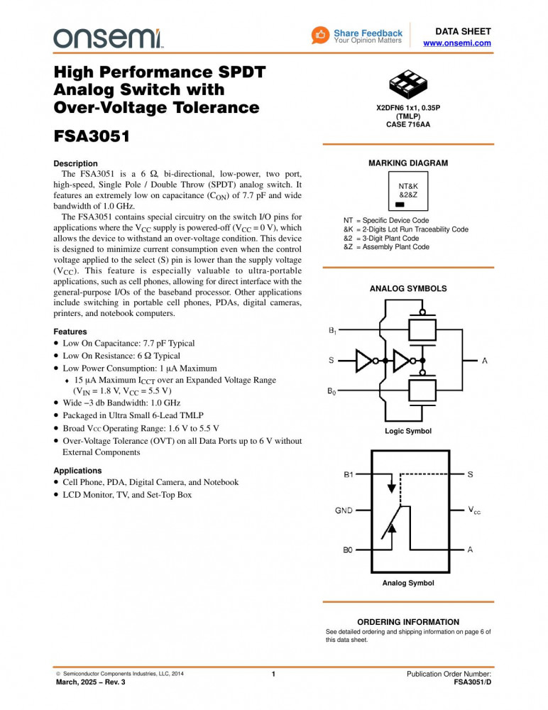 FSA3051 technical document, page 1