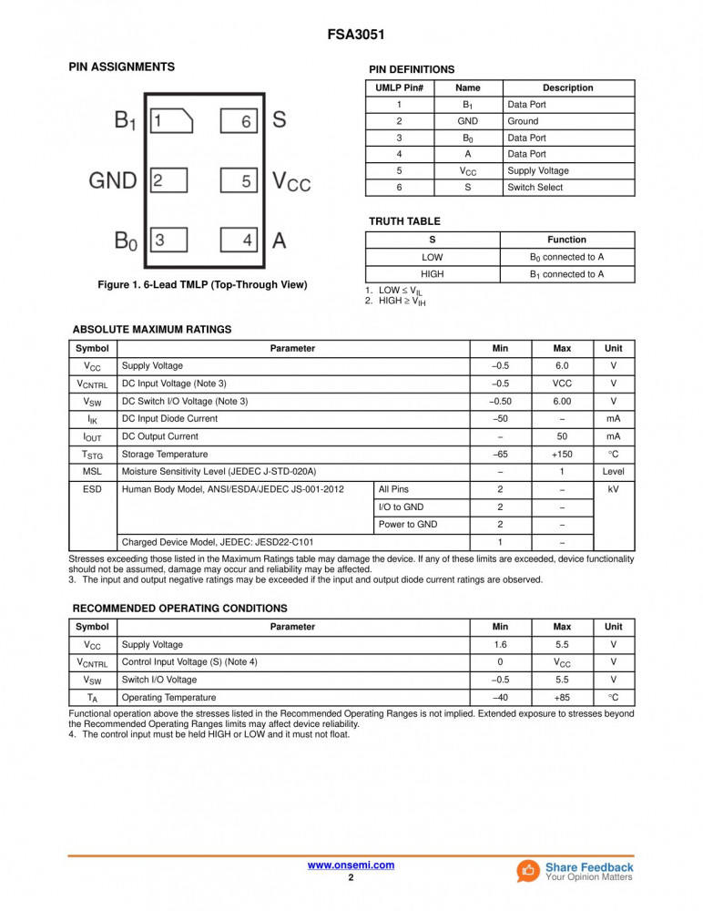 FSA3051 technical document, page 2