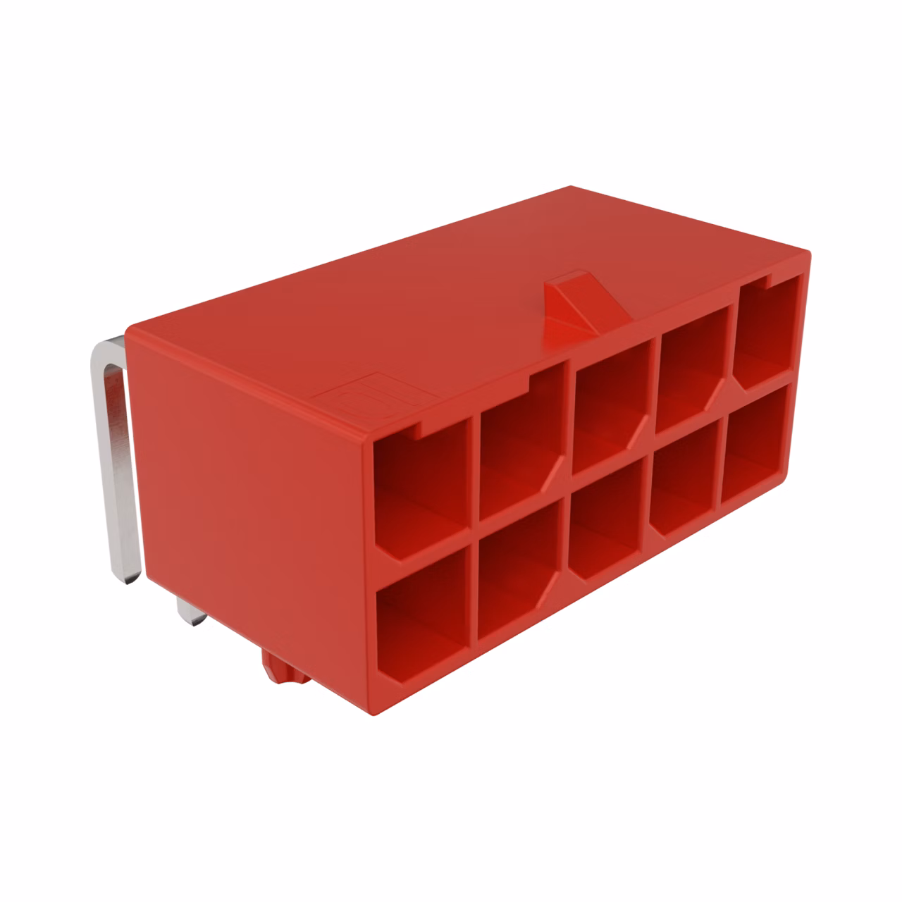 Mega-Fit ColorLock Right-Angle Header, 5.70mm Pitch, Through Hole, Dual Row, 10 Circuits, Matte Tin (Sn) Plating, 3.60mm Tail Length, Glow-Wire Capable, Tray, Red for sale