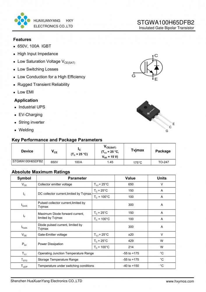 STGWA100H65DFB2-HXY datasheet page 1