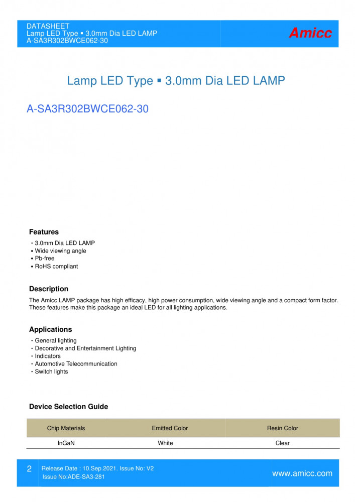 A-SA3R302BWCE062-30 datasheet page 2