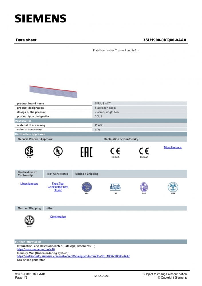 SIEMENS 3SU19000KQ800AA0 datasheet page 1