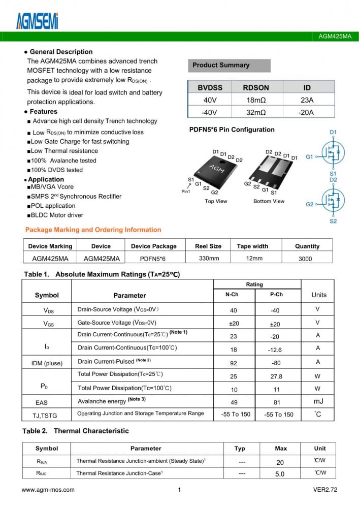 AGM425MA datasheet page 1