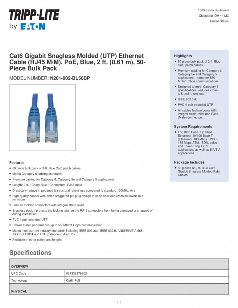 N201-002-BL50BP technical document page 1