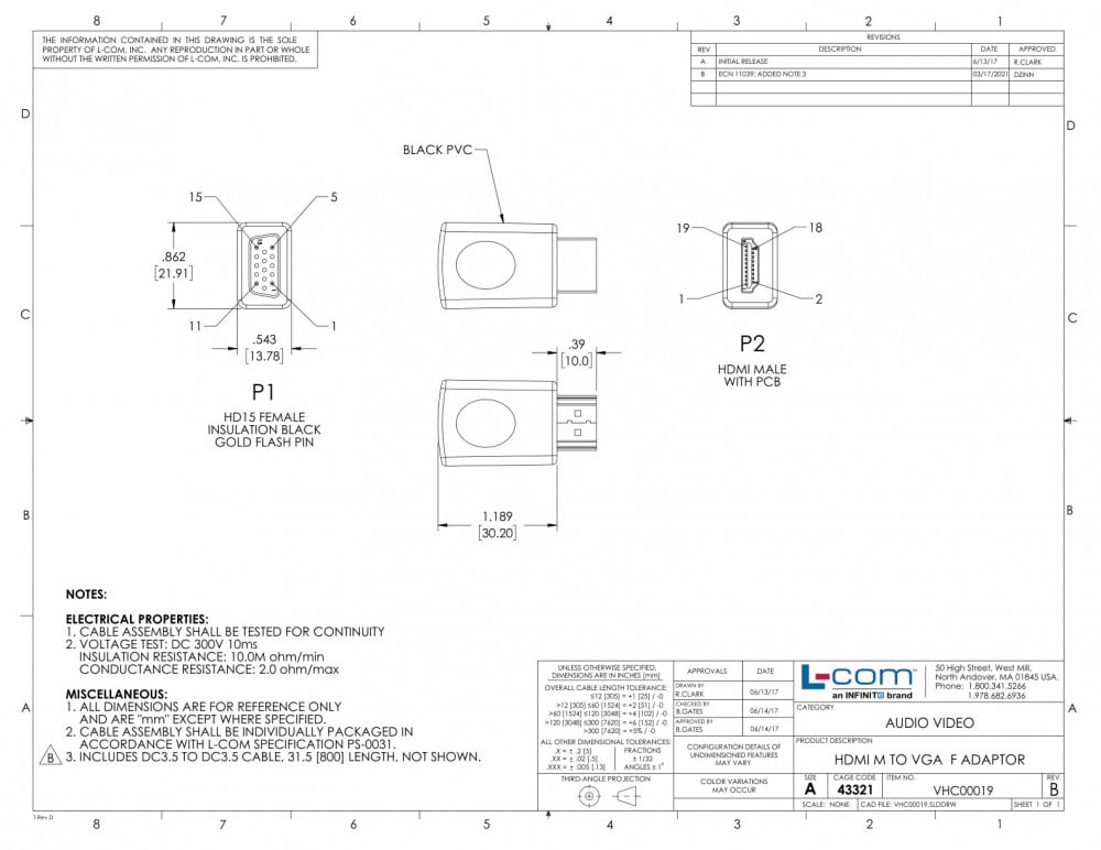 L-com VHC00019 technical drawing preview