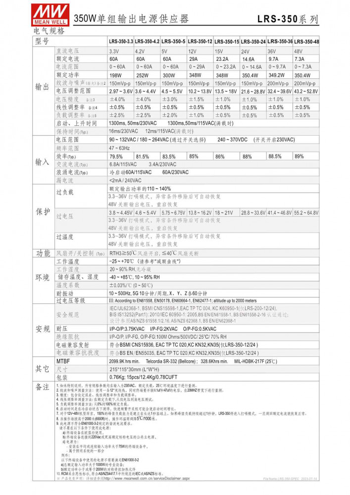 MEAN WELL LRS-350-24 technical document page 2