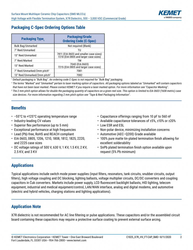 KEMET HV FT-CAP datasheet page 2