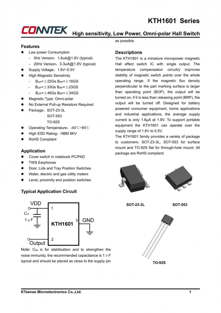 KTH1601 datasheet page 1