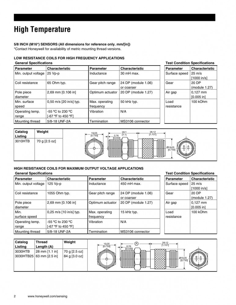 Honeywell VRS sensor documentation page 2