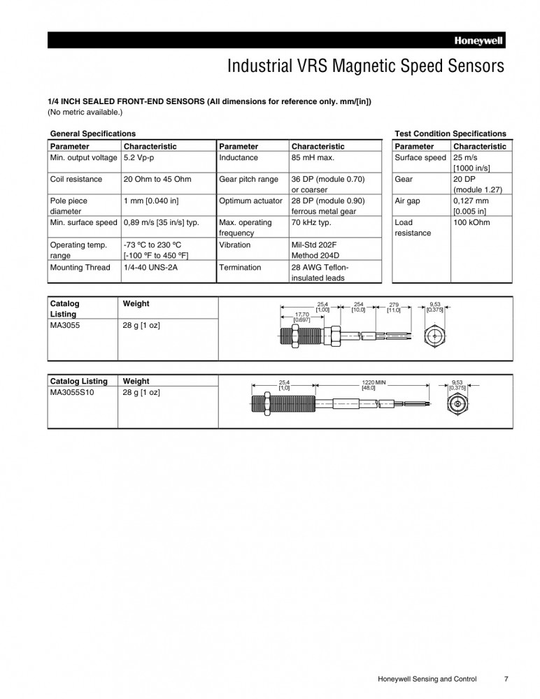 Honeywell VRS sensor documentation page 7