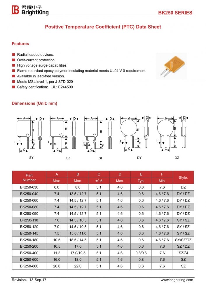 BK250-400-SI datasheet page 1
