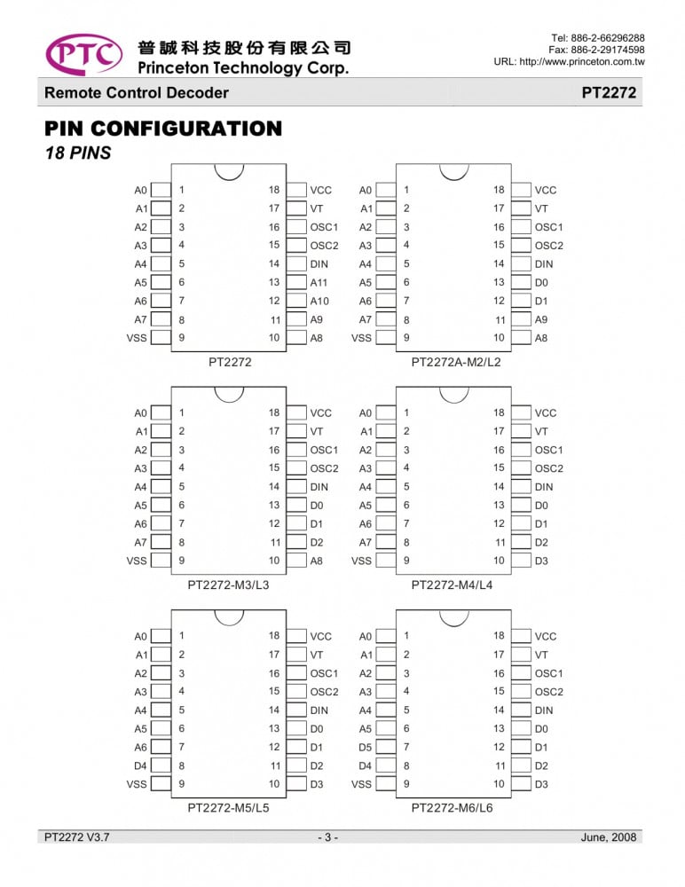 PT2272-L4S technical document page 3