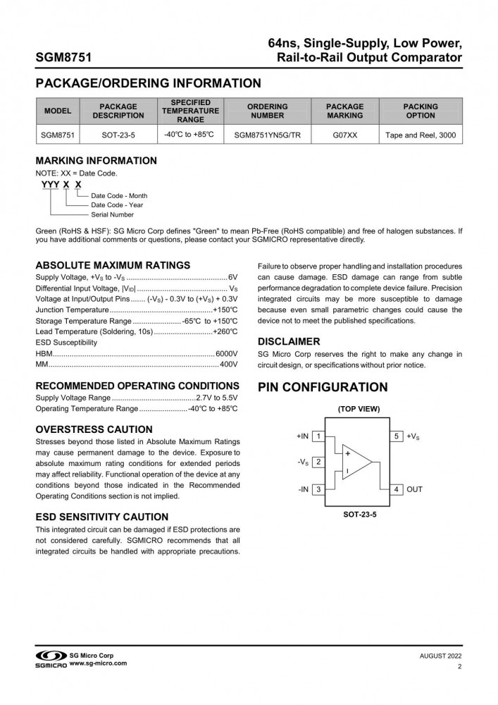 SGM8751 datasheet page 2