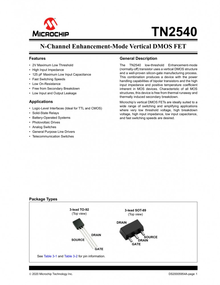 TN2540N3 technical document page 1