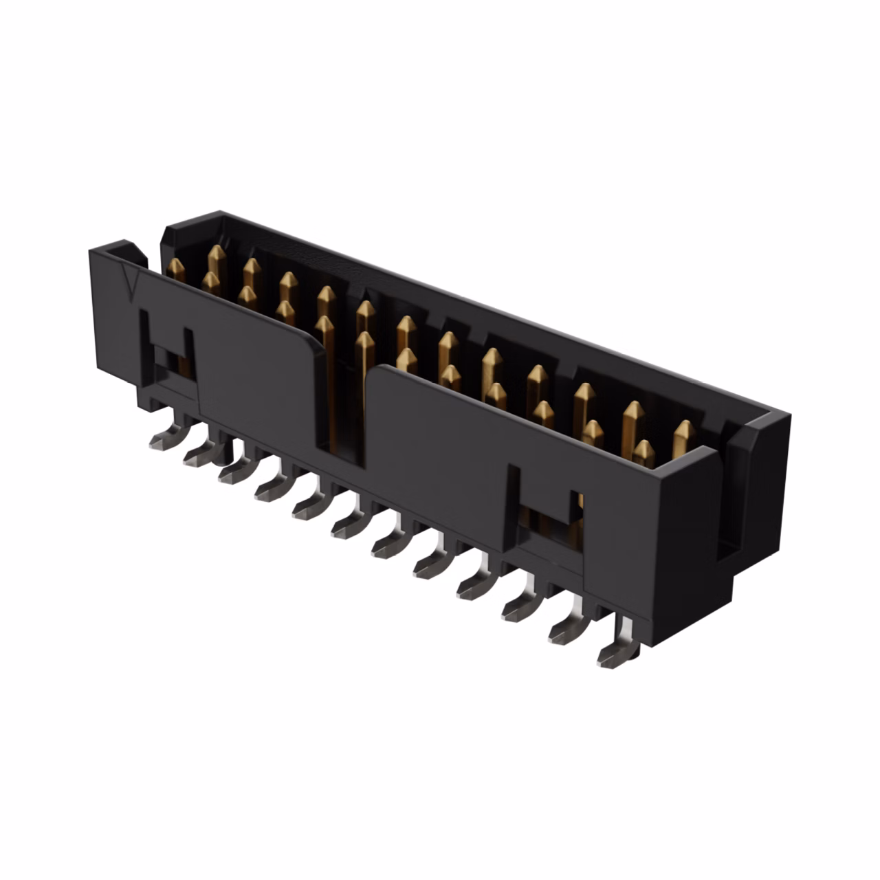 2.00mm Pitch, Milli-Grid PCB Header, Dual Row, Vertical, Surface Mount, Shrouded, 24 Circuits, 0.38µm Gold (Au) Plating, Dual Side Slots, Dual Friction Locks, Center Polarization, with Pegs, Tape and Reel for sale