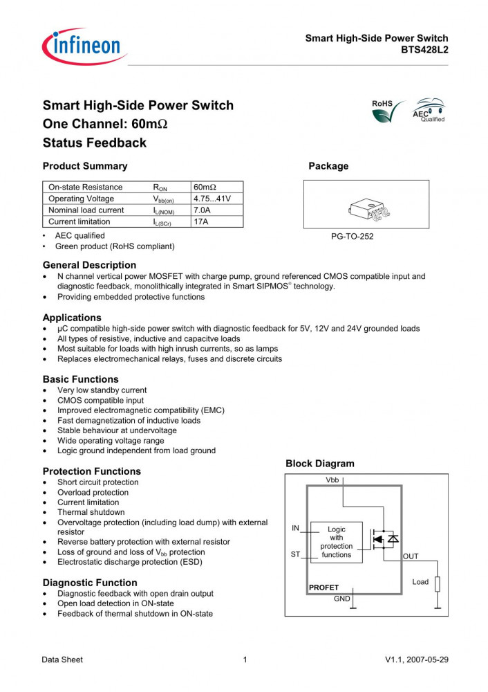 BTS428L2 datasheet page 1