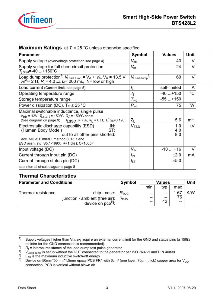 BTS428L2 datasheet page 3