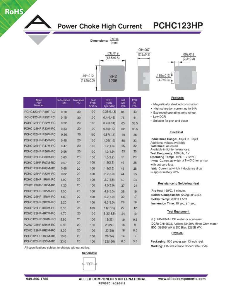PCHC123HP series technical document image