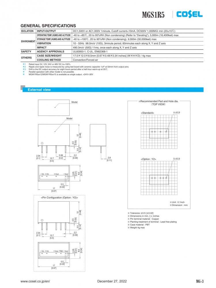 Cosel MG-series datasheet page 3