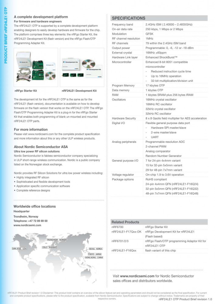 NRF24LE1 product documentation page 2