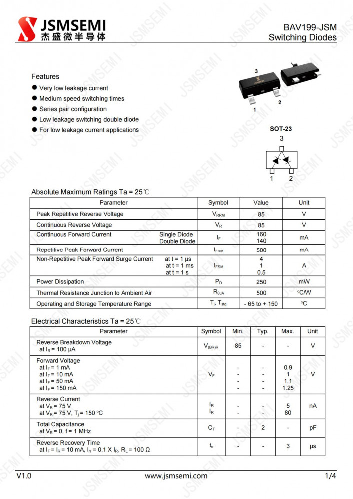 BAV199-JSM datasheet page 1