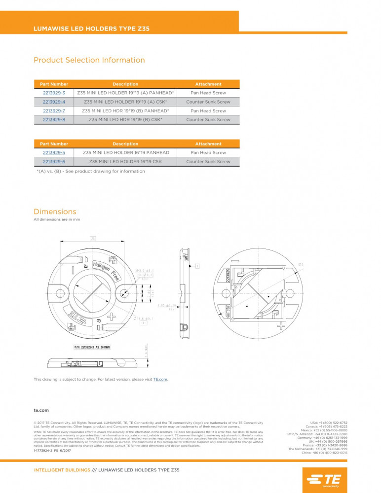 TE Connectivity LUMAWISE Type Z35 LED holder documentation page 2