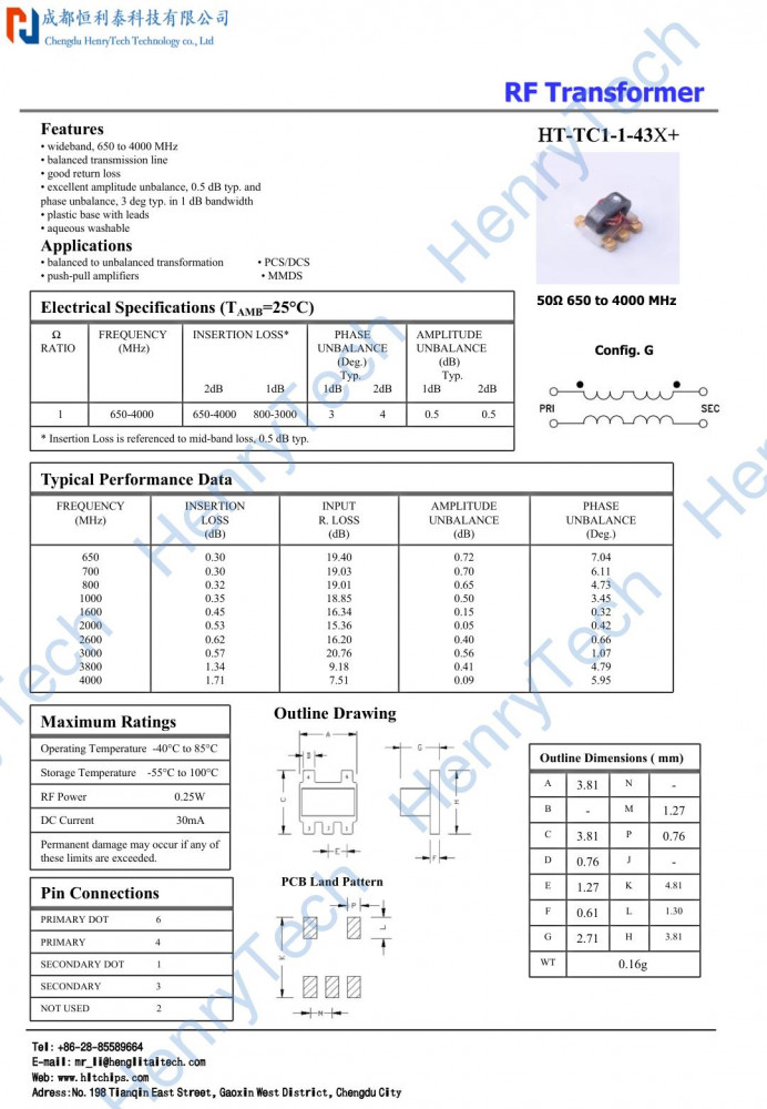 HT-TC1-1-43X+ technical datasheet preview