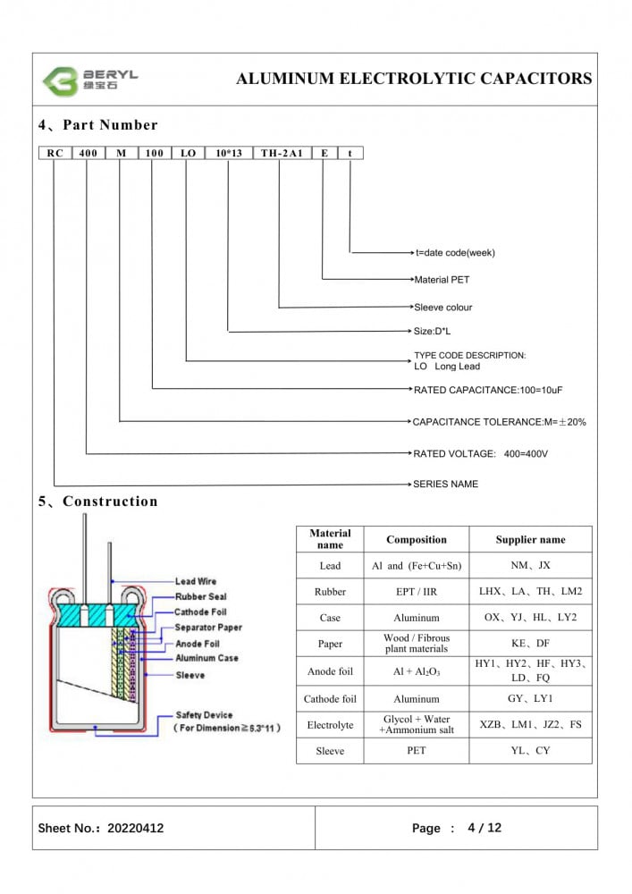 BERYL specification sheet page 4