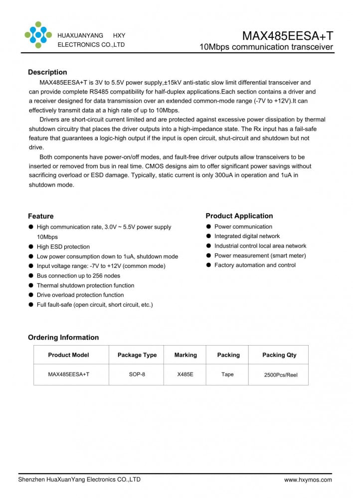 MAX485EESA+T-HXY datasheet page 1