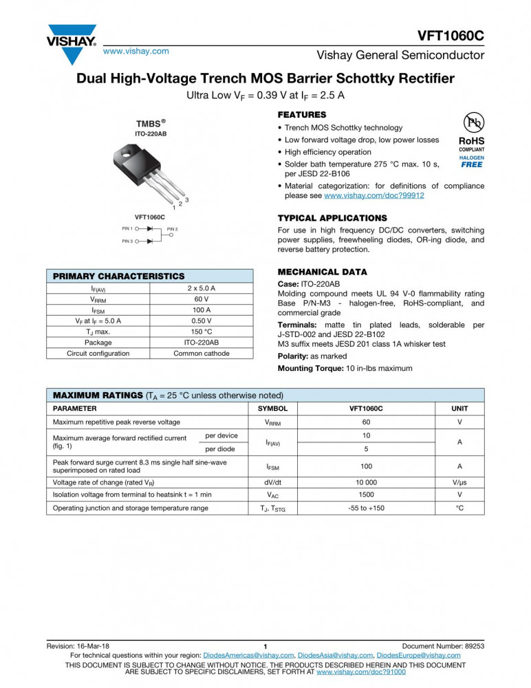 VFT1060C datasheet page 1