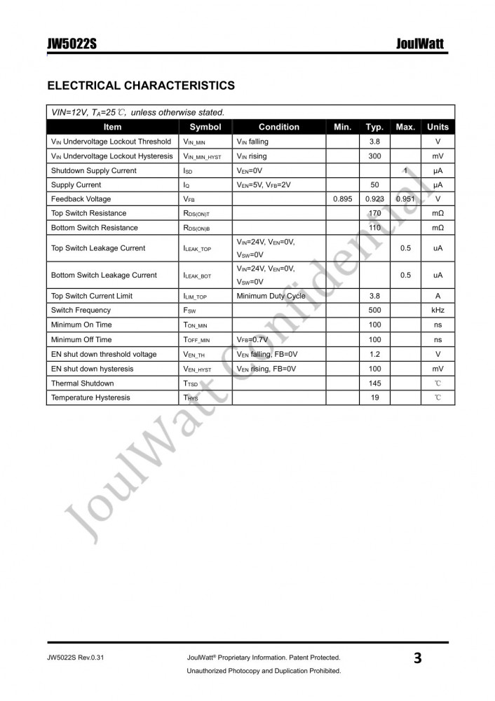 JW5022S datasheet page 3