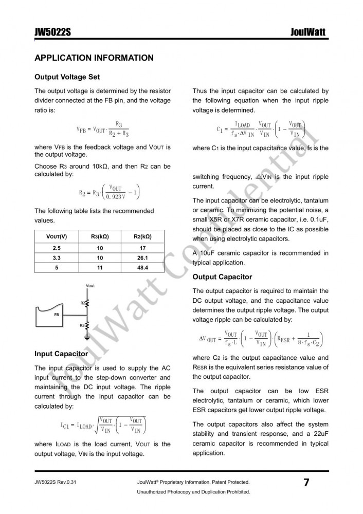 JW5022S datasheet page 7