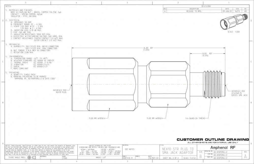 Amphenol AD-N10PSMAJ-2 technical drawing preview