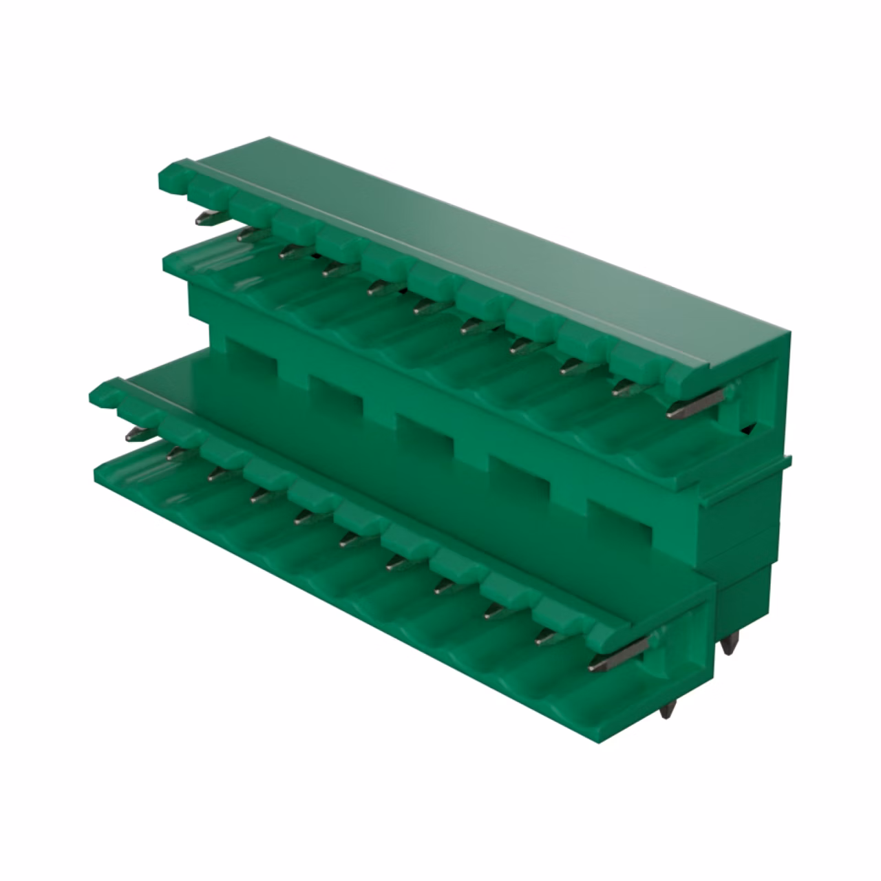 5.00mm Pitch Eurostyle Horizontal Dual Level PCB Header, Open Ends, Green Housing, 22 Circuits for sale