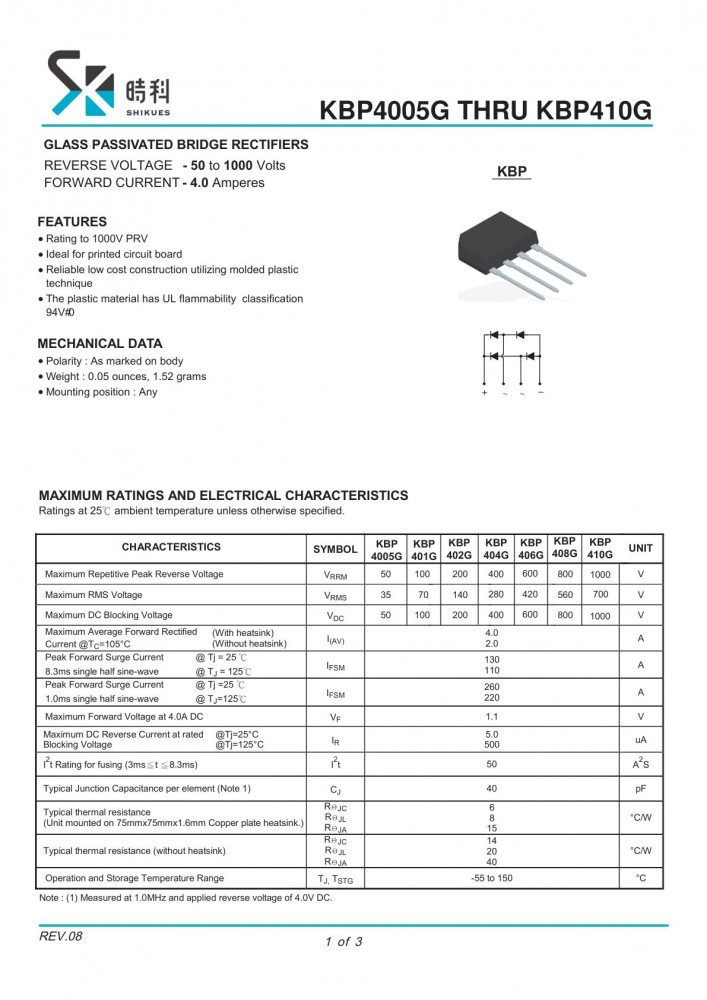 KBP410G datasheet page 1