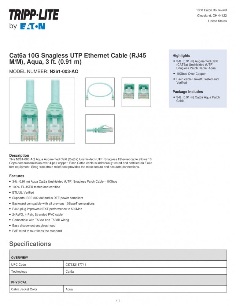 N261-003-AQ technical document page 1