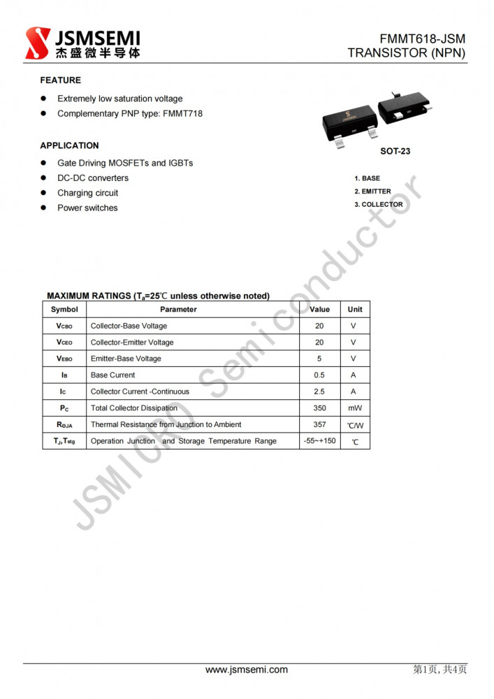 FMMT618-JSM datasheet page 1