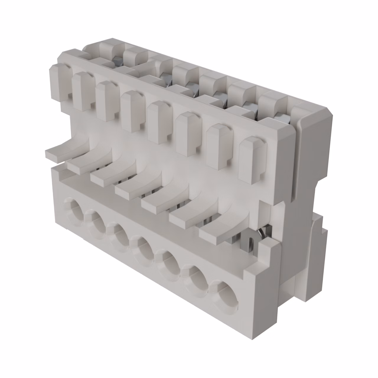 Appli-Mate RAST 2.5 IDT Housing, 2.50mm Pitch, Female, 7 Circuits, Beaded Terminal, All Position Keys, Slotted Endwalls, Polarizing Rib Between Circuits 2 & 3 for sale