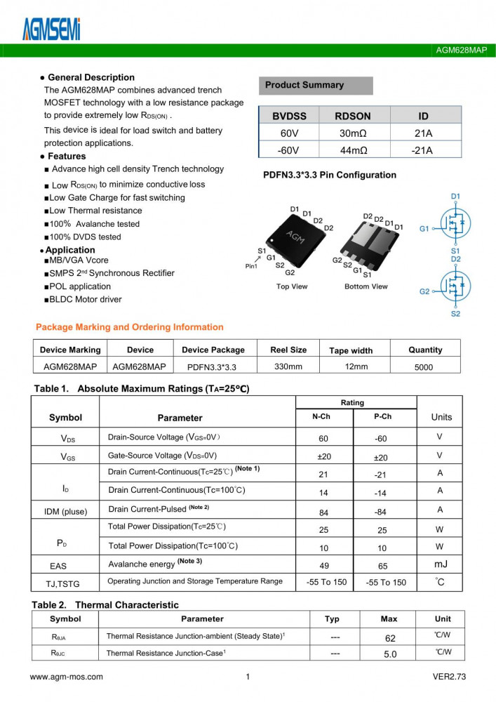 AGM628MAP technical document page 1
